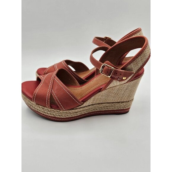 Clarks | Shoes | Clarks Indigo Block Heel Style Open Toed Brick Red ...